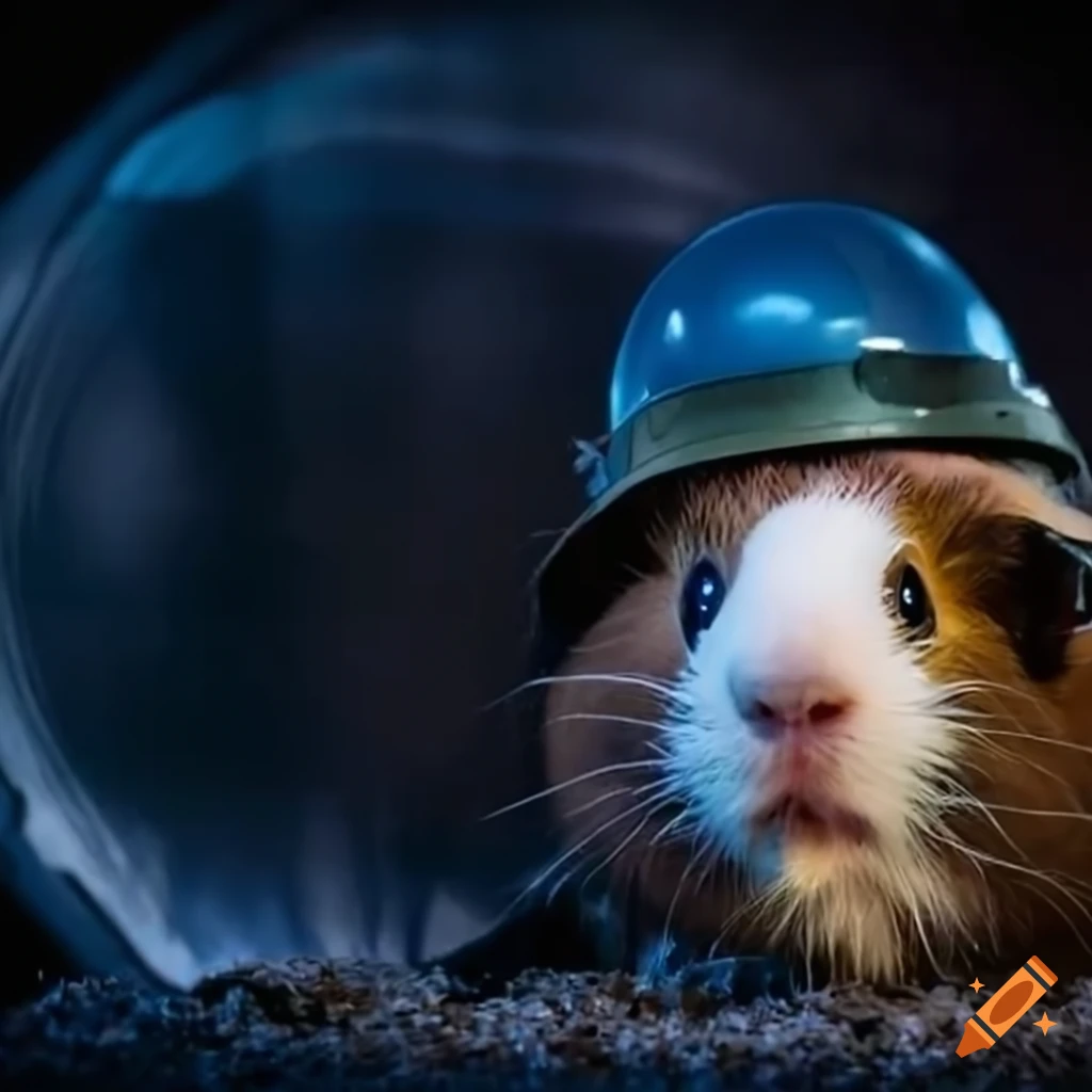 Guinea pig in space battle with cape and helmet on Craiyon