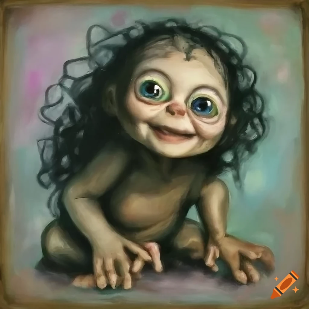 Painting of a cute chubby newborn baby Gollum on Craiyon