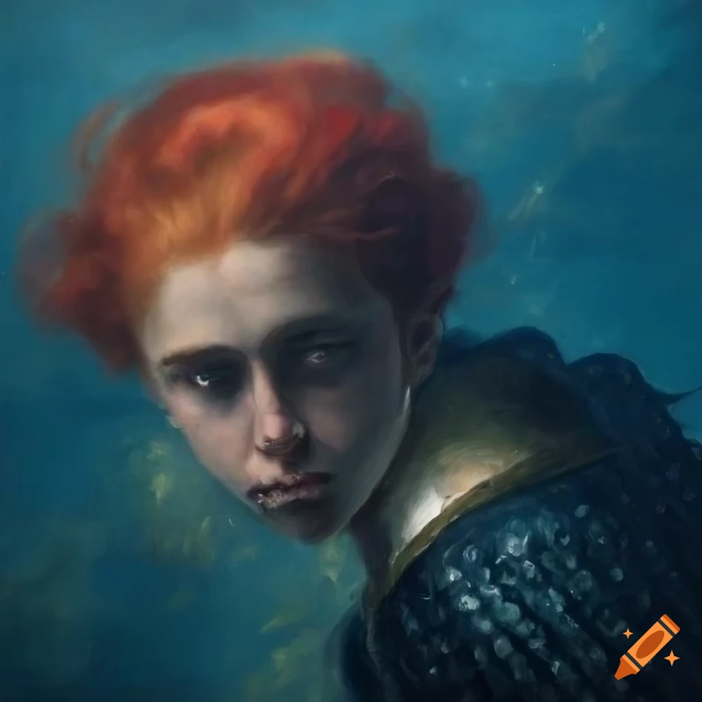Oil painting of a young knight underwater on Craiyon