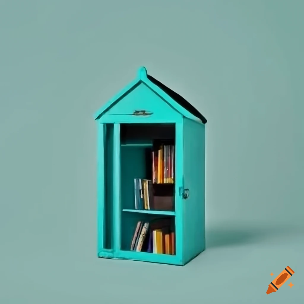 Turquoise little library with books and butterfly