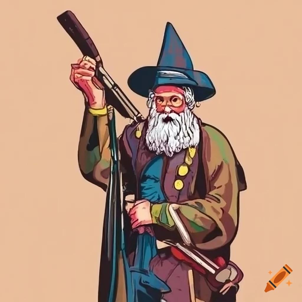 Image of a wise wizard with a musket in the continental army on Craiyon