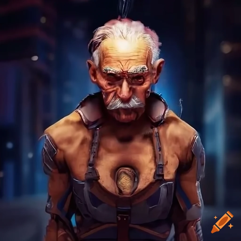 Image of a cyberpunk superhero grandpa
