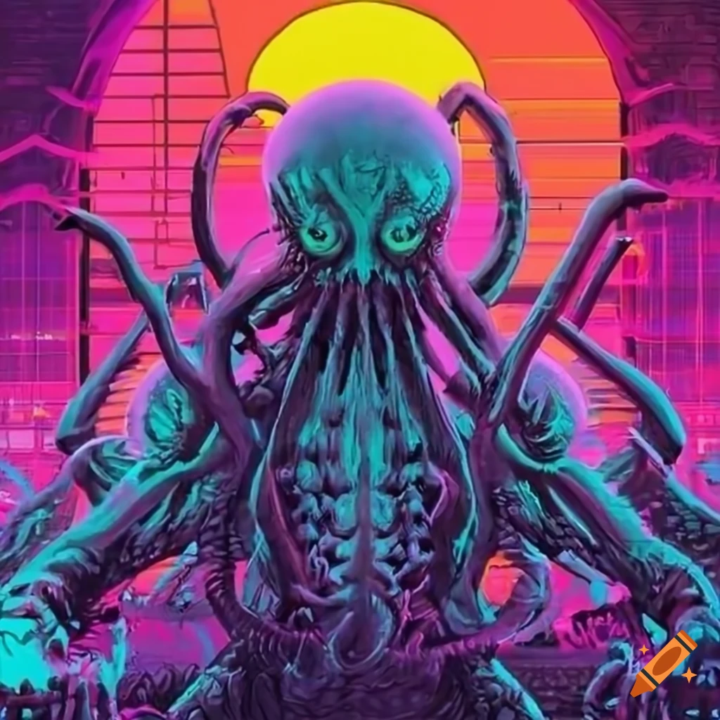 Synthwave-inspired art of cthulhu