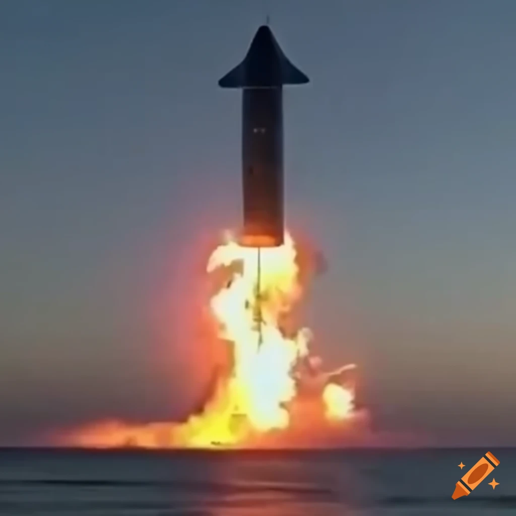 Explosion of SpaceX Starship booster on the launchpad on Craiyon