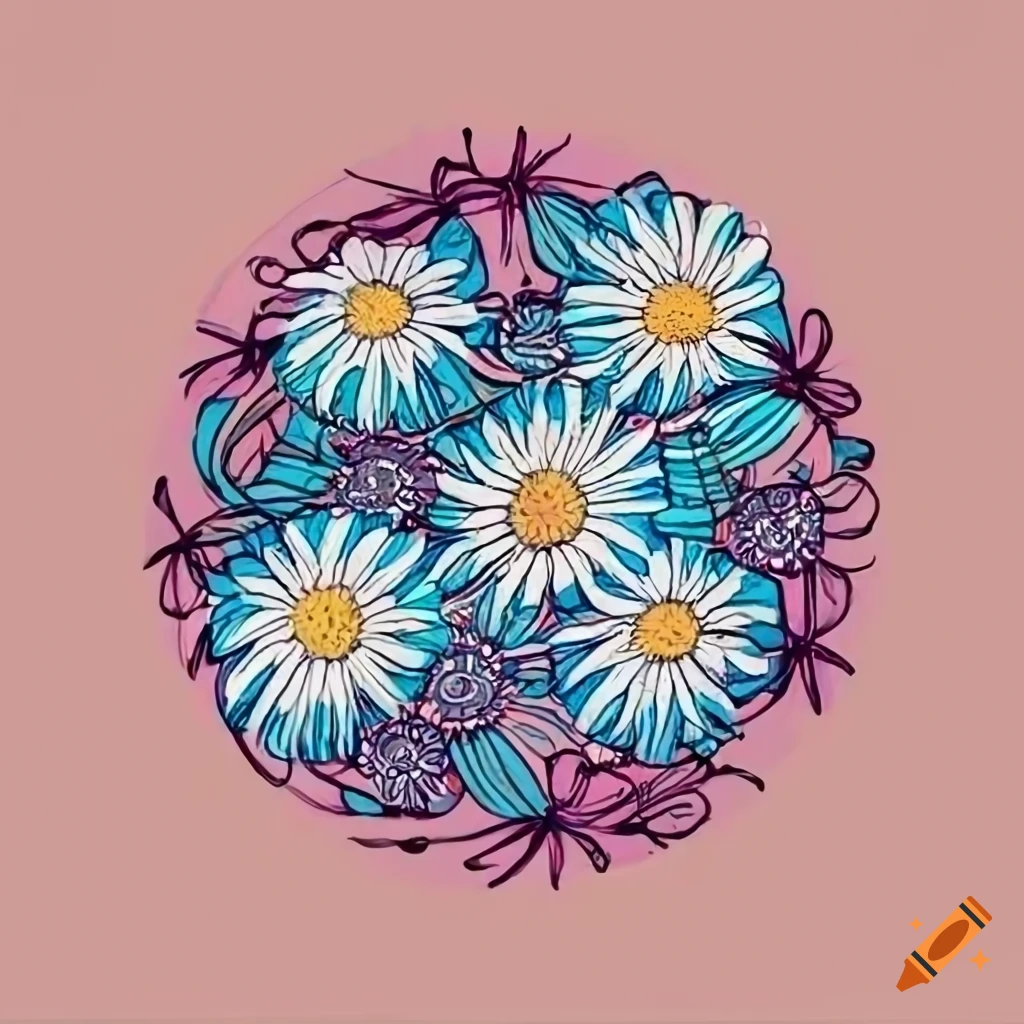 Doodle of daisies in a circular pattern