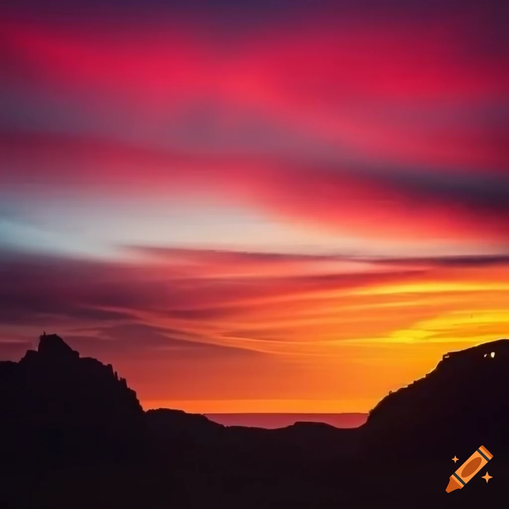 Sunset over a natural landscape with a building in the distance on Craiyon