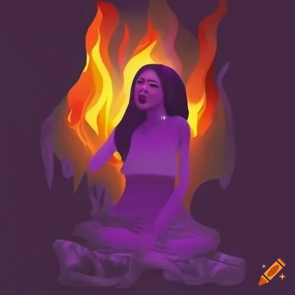 Portrait of a woman surrounded by fire on Craiyon