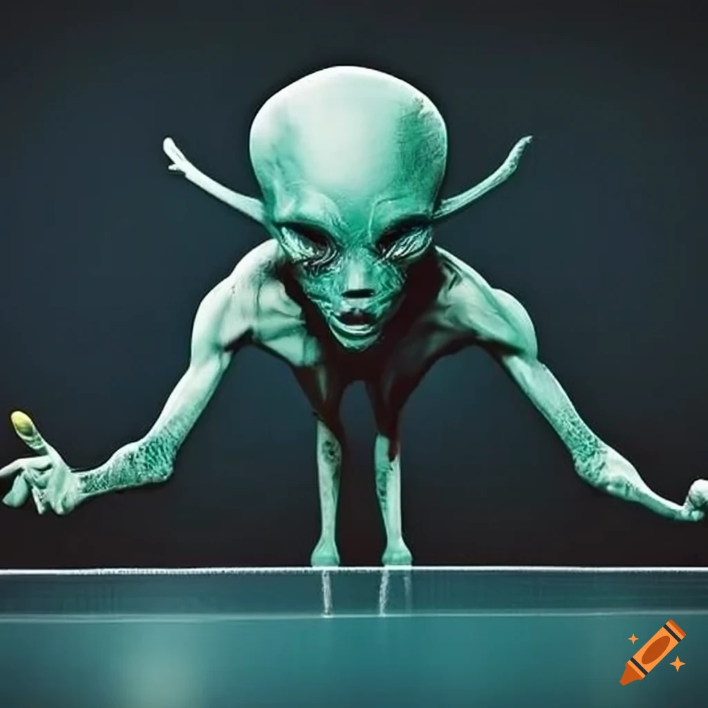 Funny alien playing table tennis on Craiyon