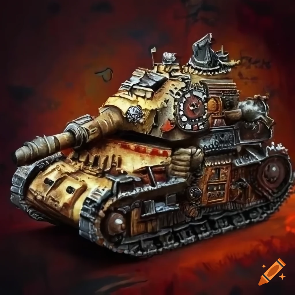 Kaiser empire german warhammer ork steampunk tank on Craiyon
