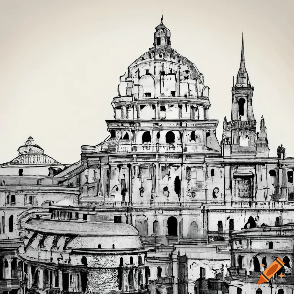 M.C. Escher inspired drawing of Rome skyline on Craiyon