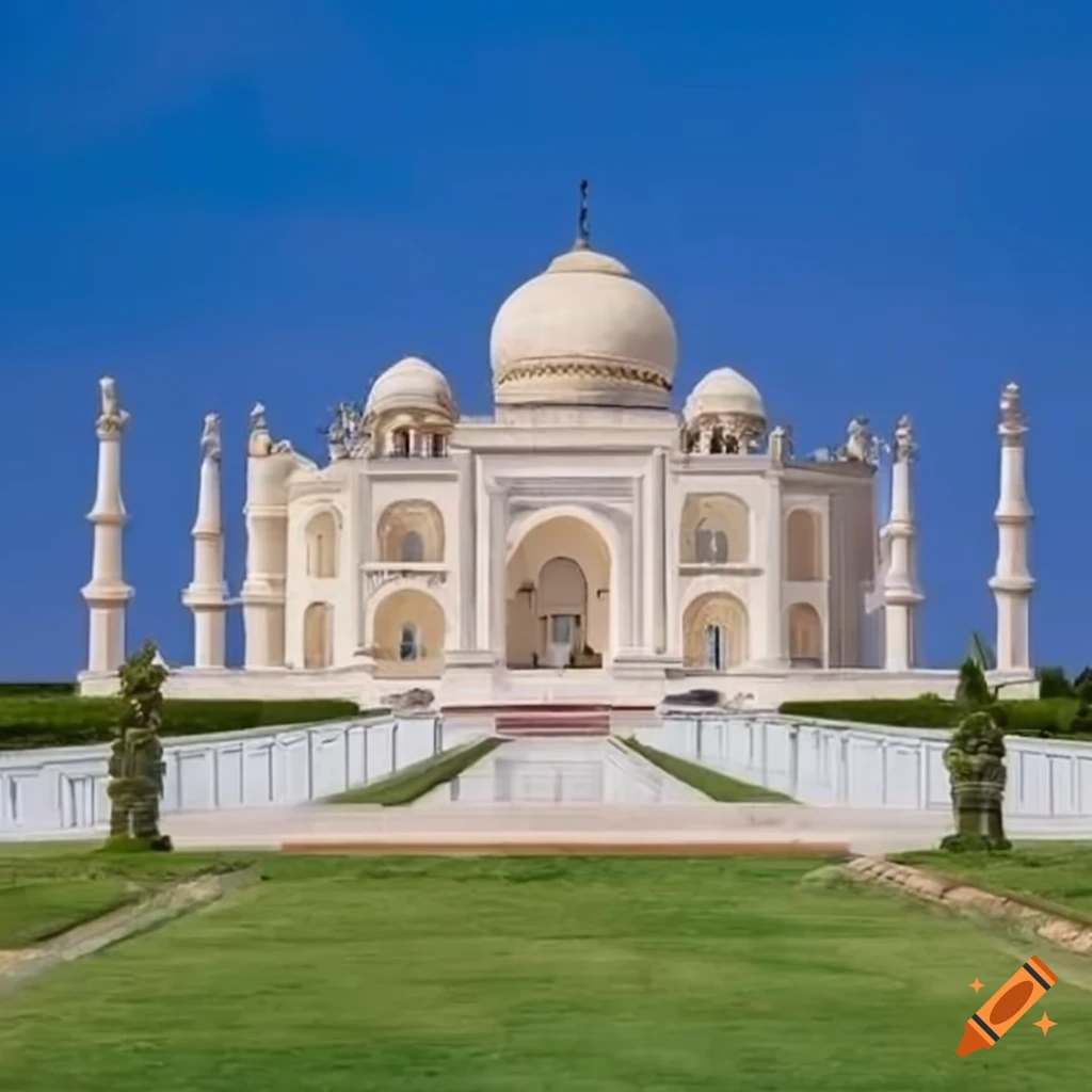 Frontal view of mahal white house in mediterranean architectural style ...