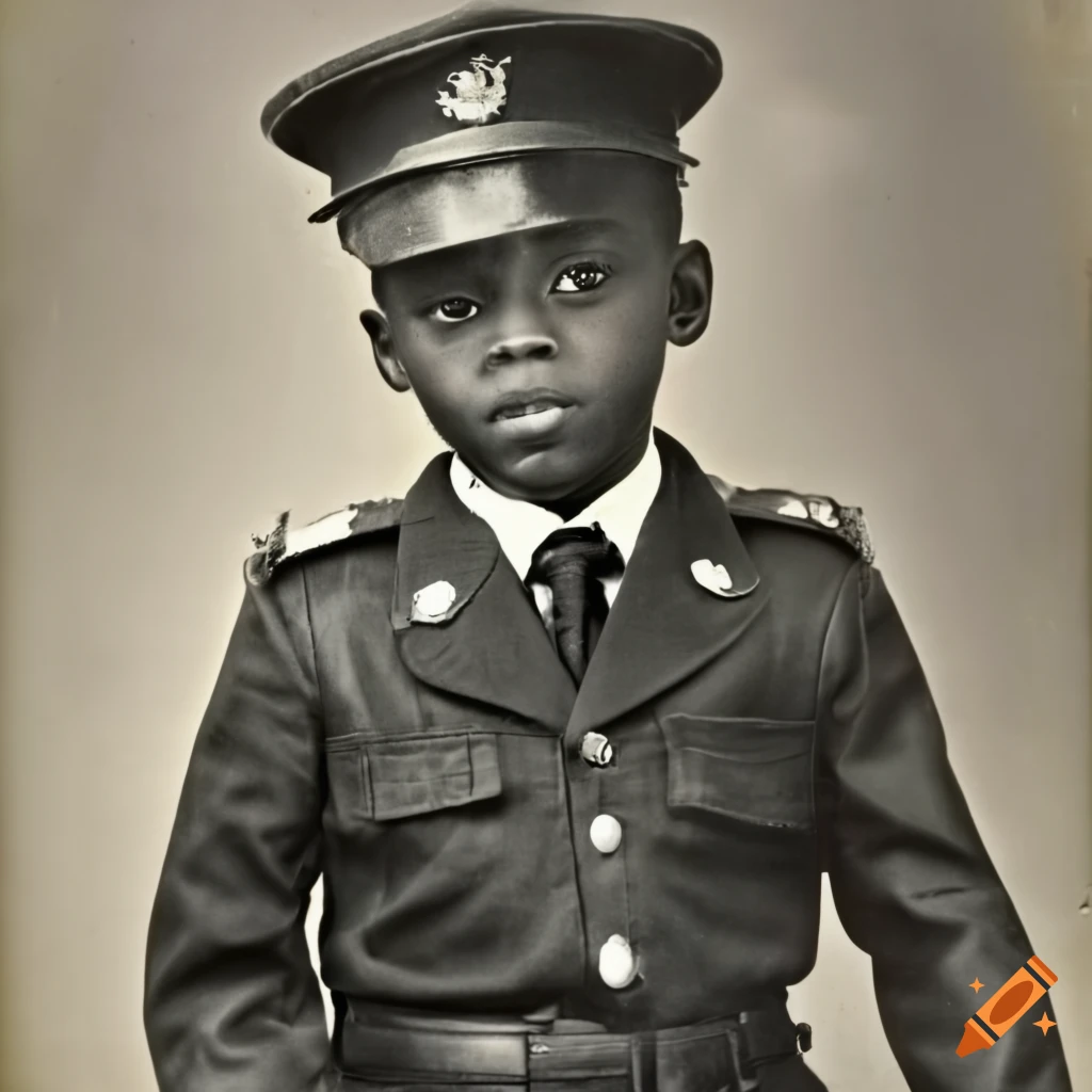 Vintage photograph of a young black boy in security guard uniform on ...