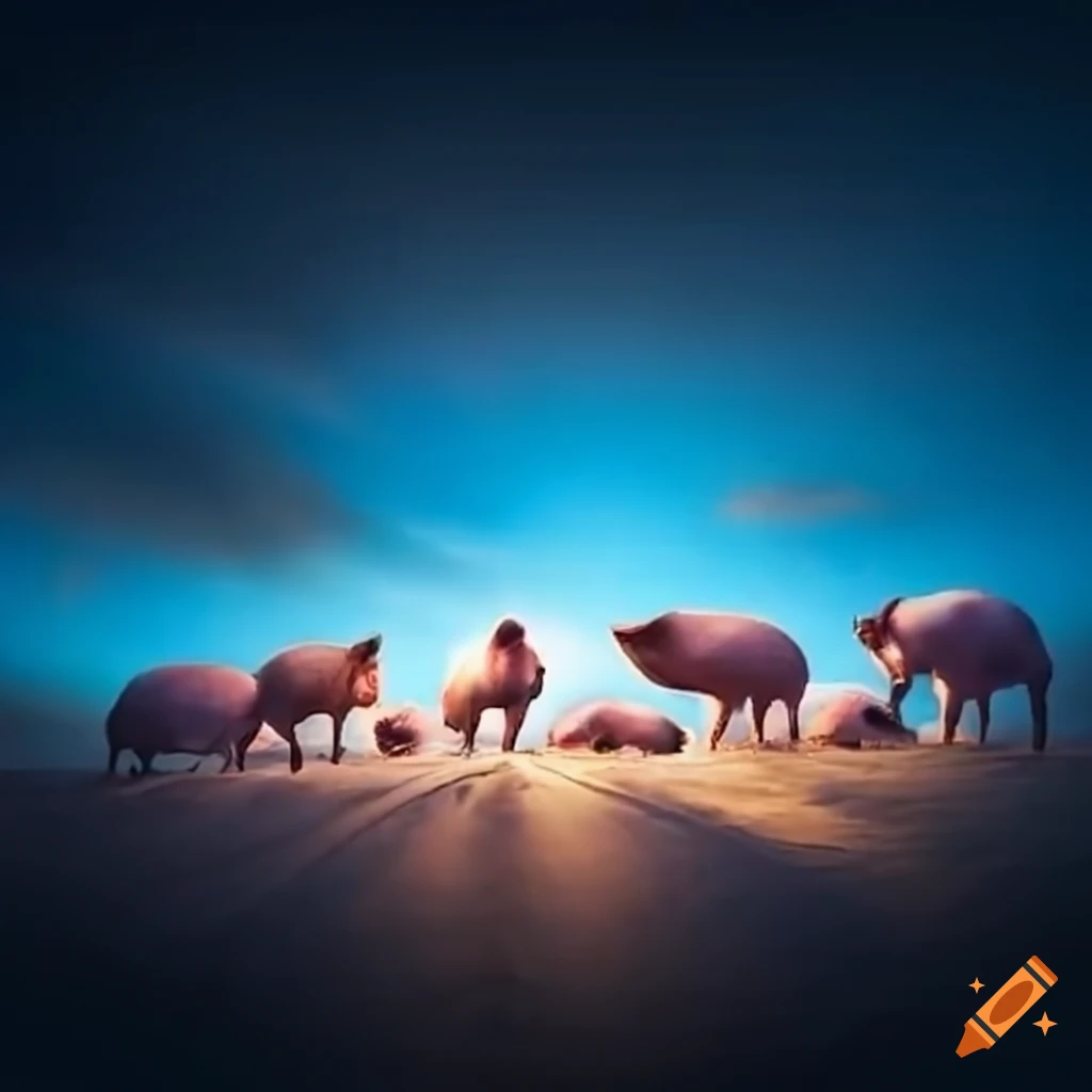 Female pig in a prom dress at the beach during golden hour on Craiyon