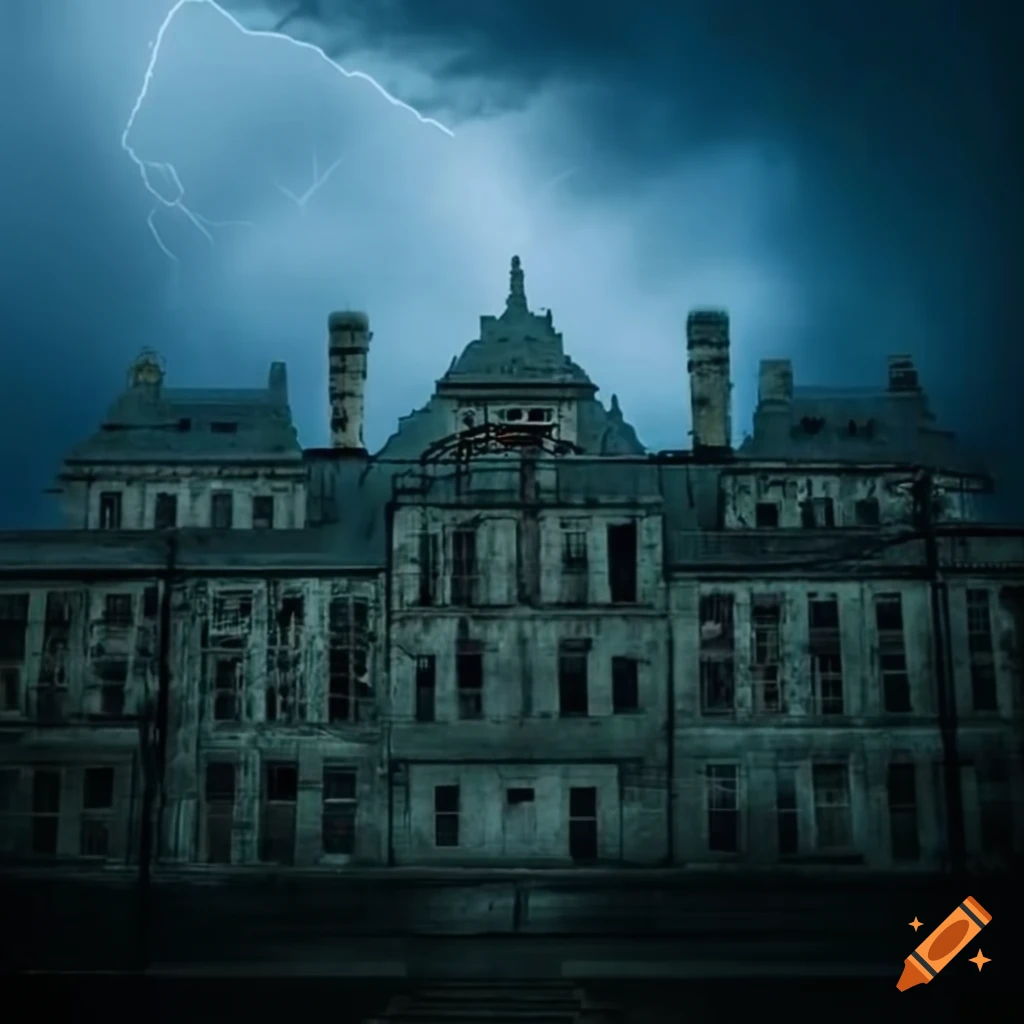 Dragon on ruined hollywood tower hotel in a stormy night on Craiyon