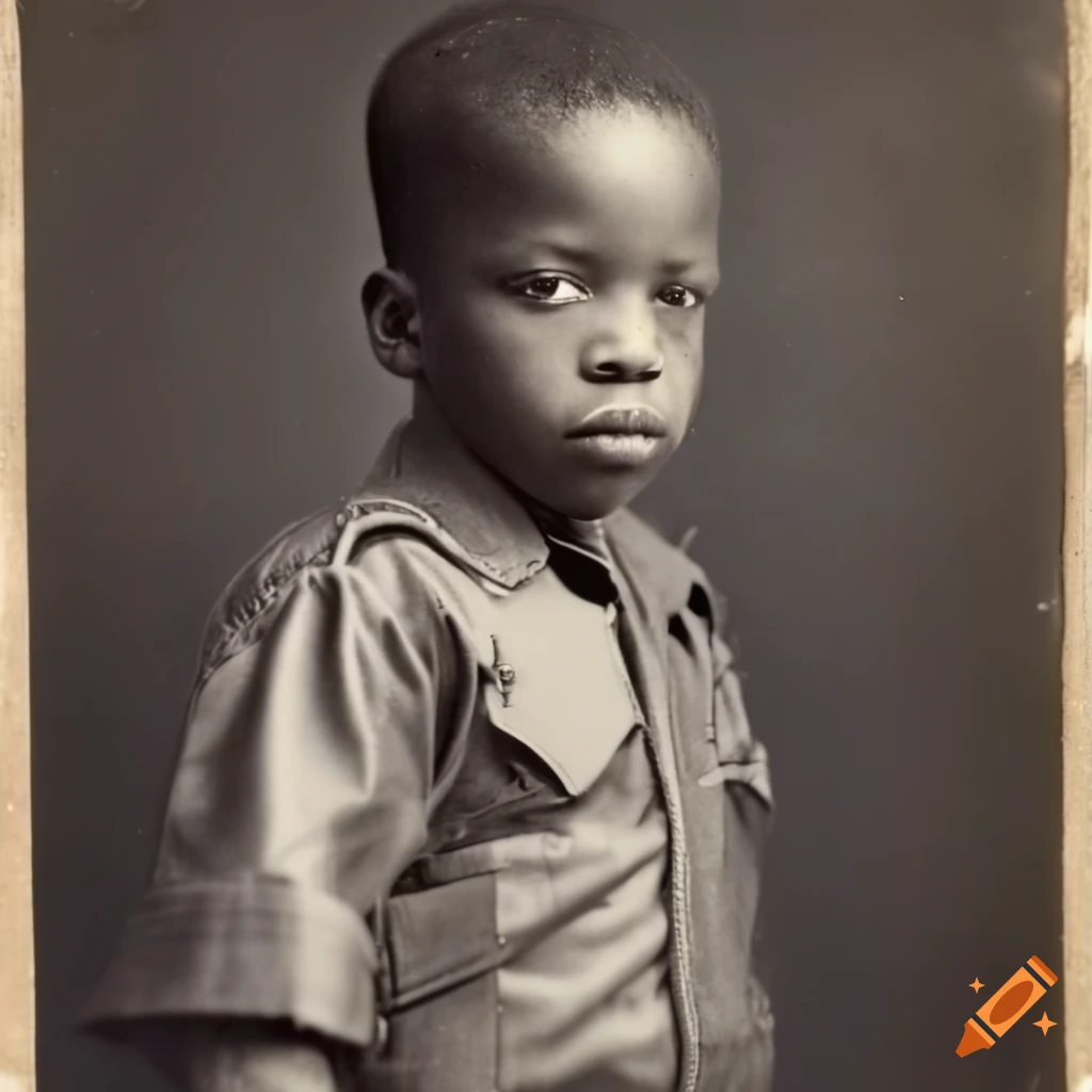 Vintage photograph of a young black boy in security guard uniform on ...