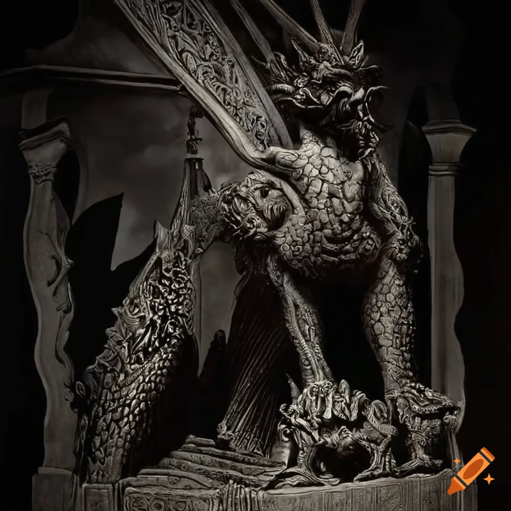 Intricate gothic sculpture of a dragon gargoyle