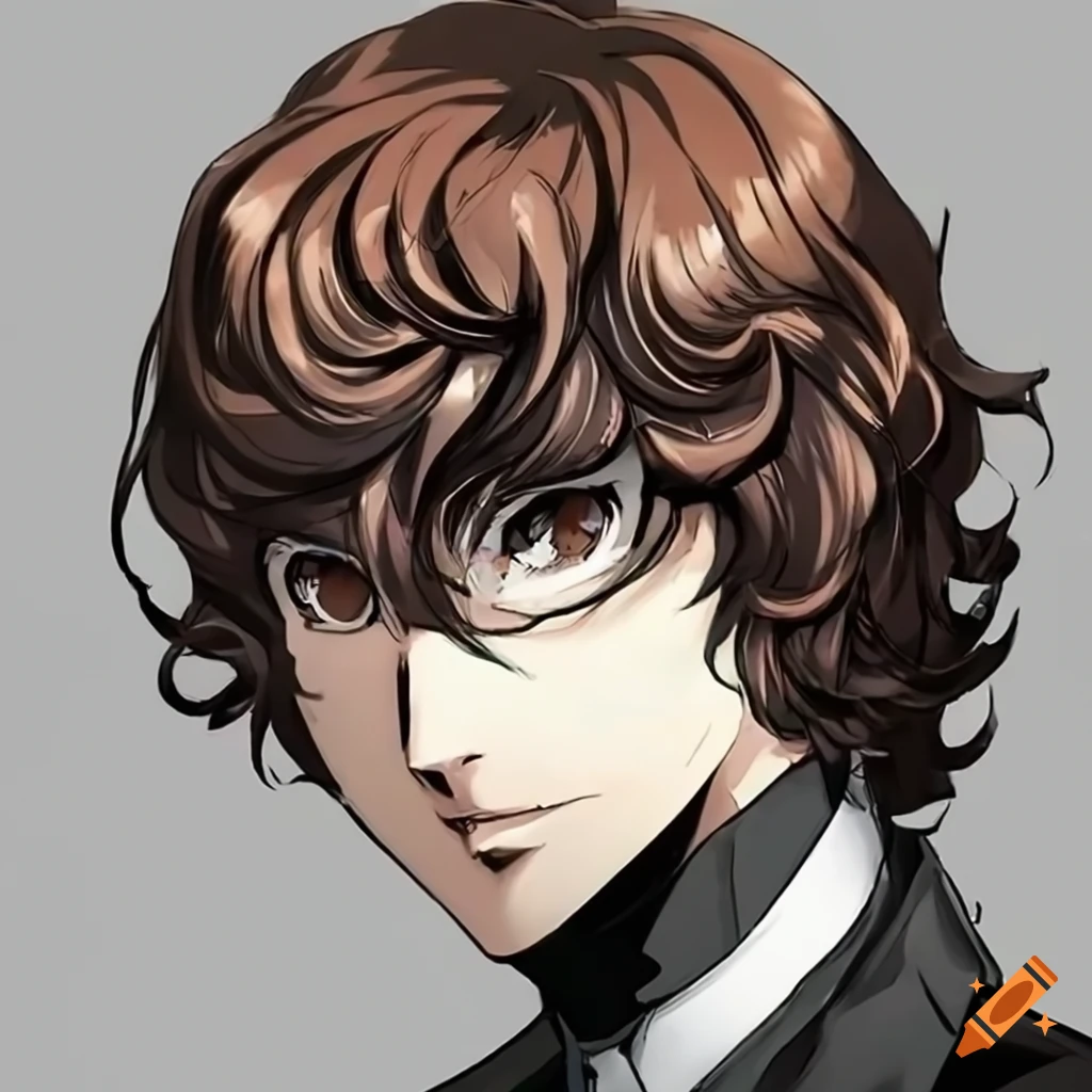 British teen boy with brown hair and brown eyes in persona 5