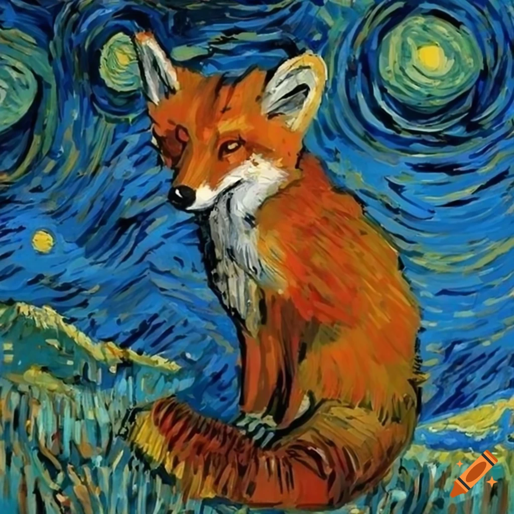 Fox in van gogh style painting on Craiyon