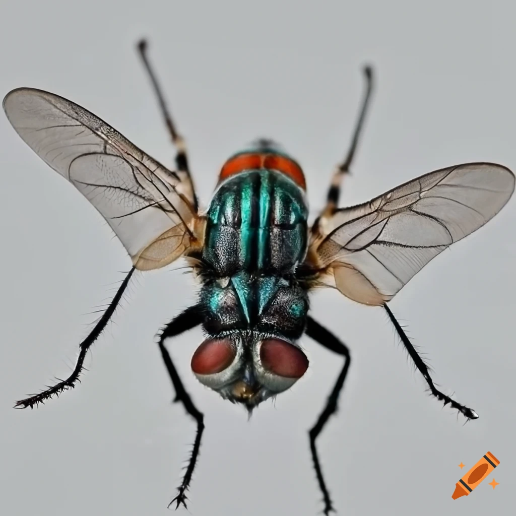 Close-up of a fly on a white background on Craiyon