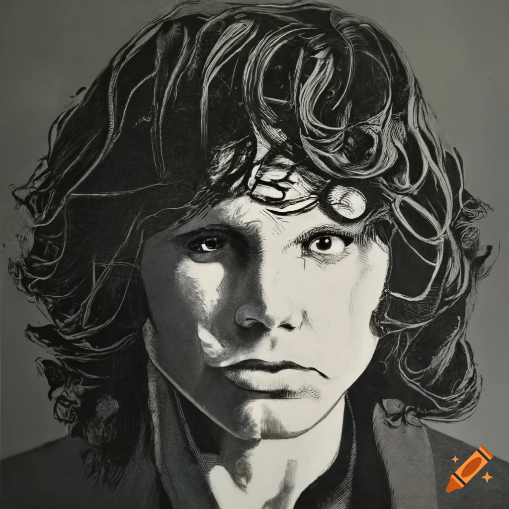 Etching of jim morrison portrait on Craiyon