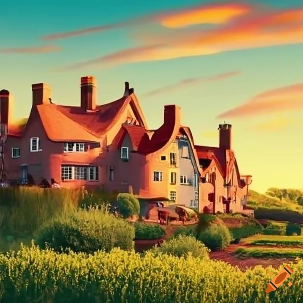 Pixar-style vineyard boutique hotel illustration