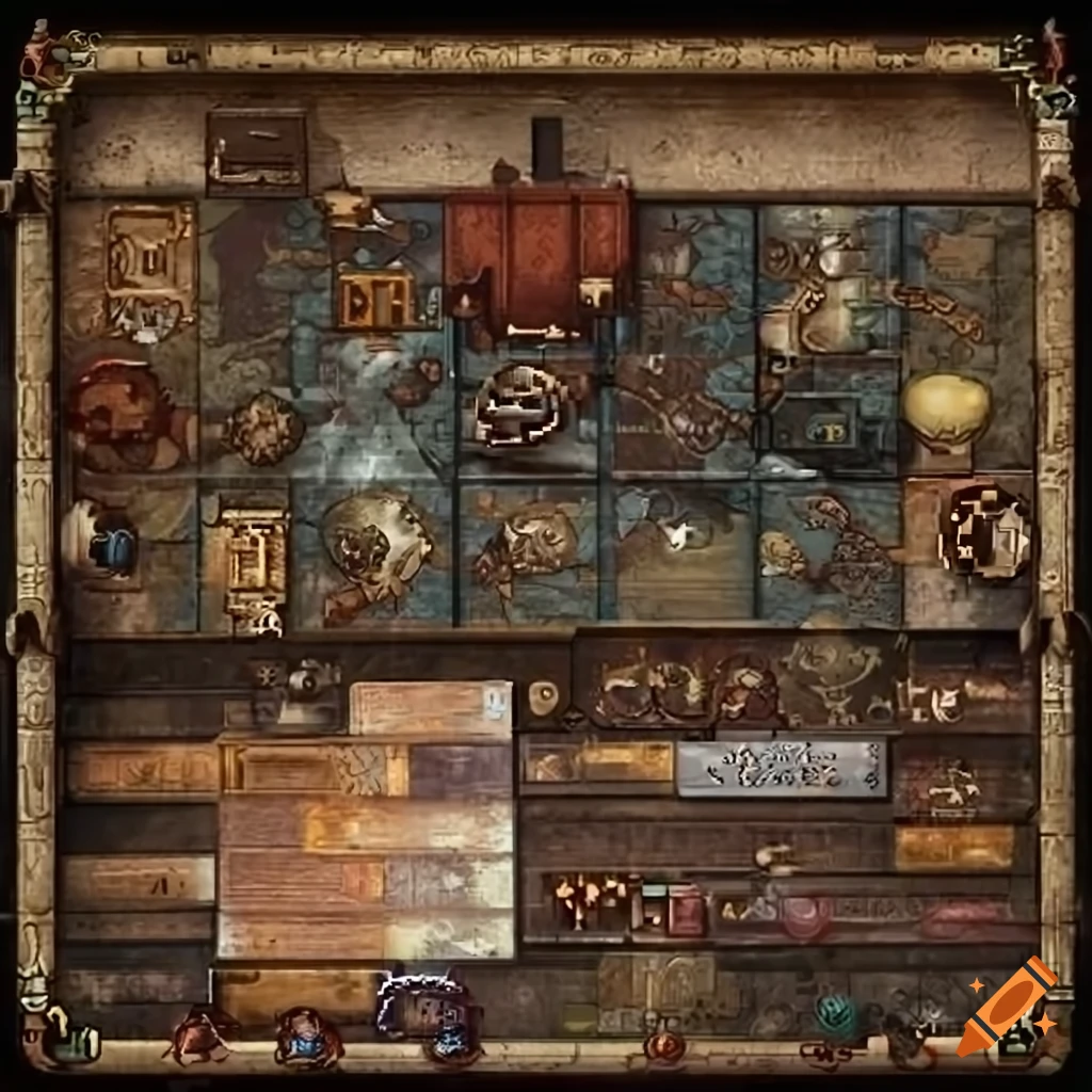 Inventory screen in a steampunk rpg game on Craiyon