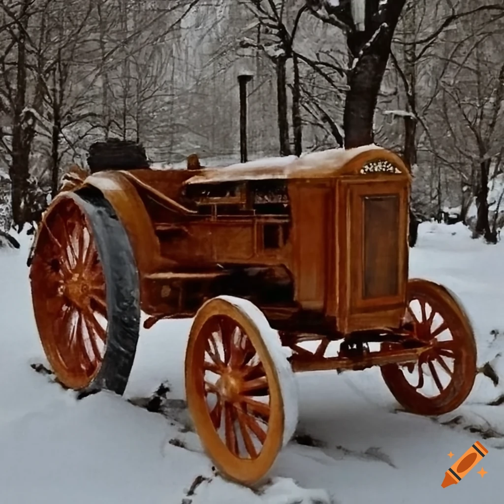 Art nouveau tractor in winter scene