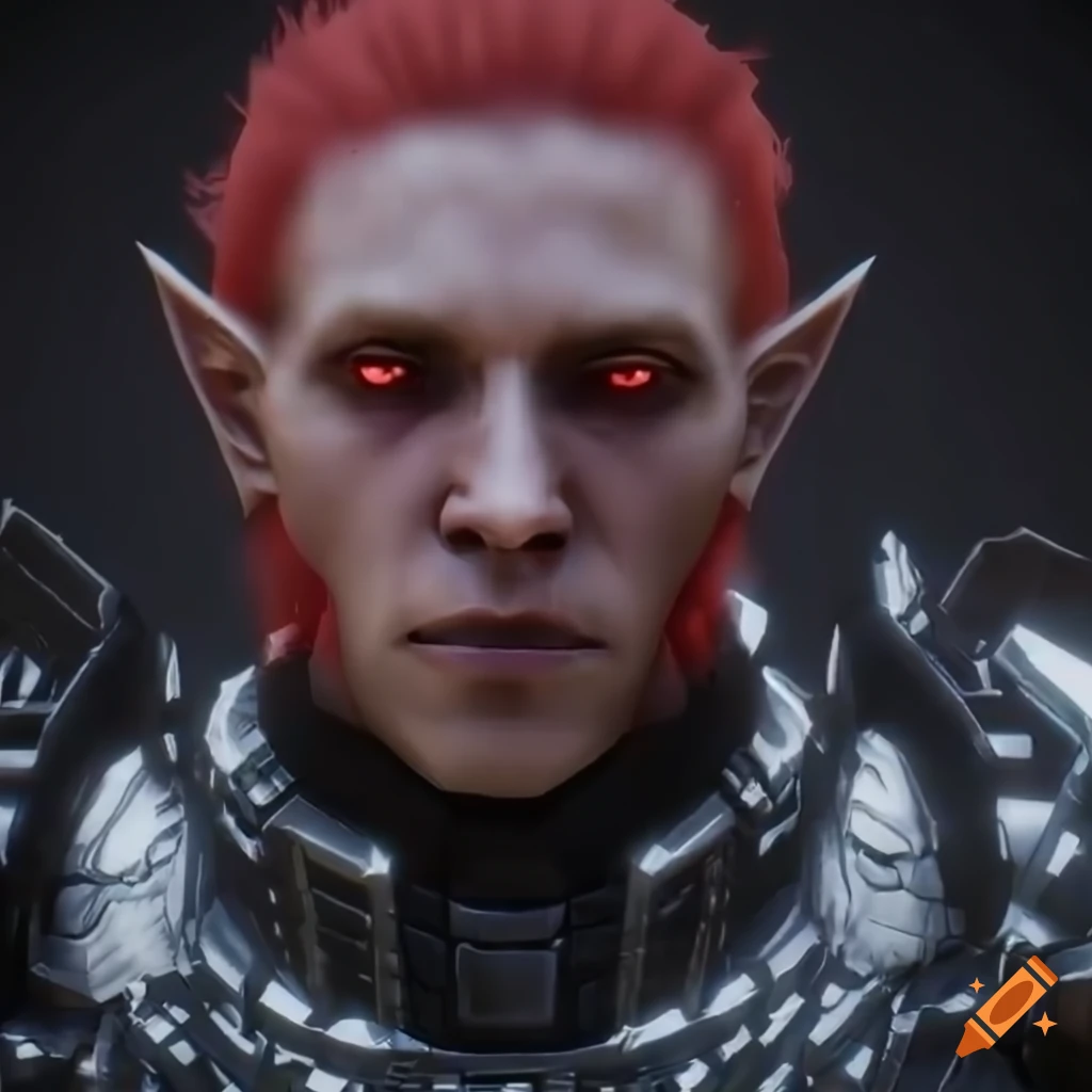 Sci-fi elf cyborg man in black armor on snowy mountains on Craiyon