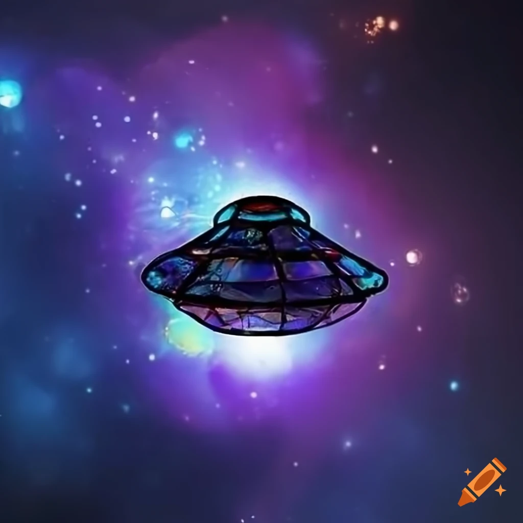 Purple ufo flying in the night sky on Craiyon