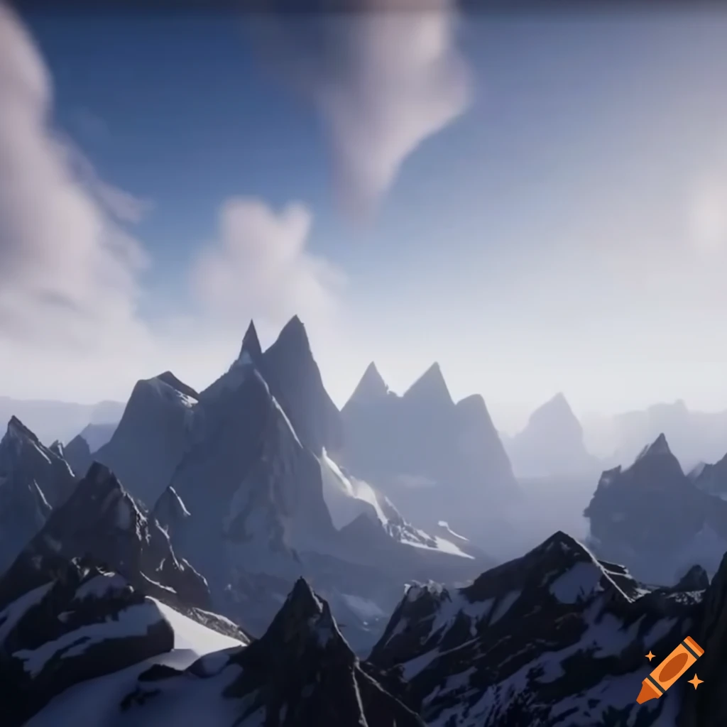 Unreal engine 5 rock with snowy mountains on Craiyon