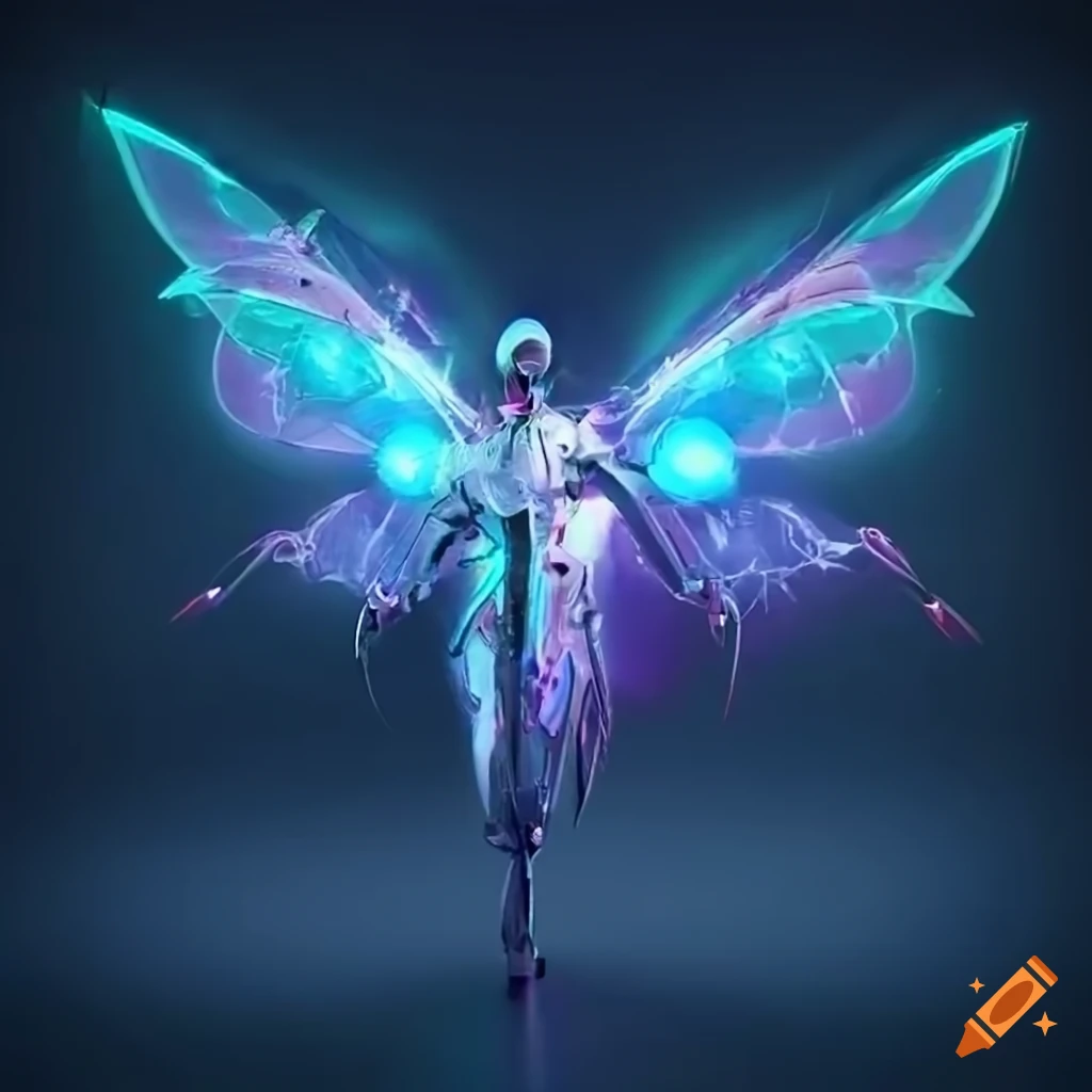 Artwork of a futuristic faerie with cybernetic enhancements on Craiyon