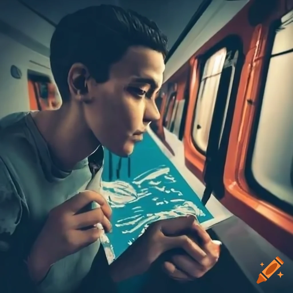 A man drawing on paper in the metro on Craiyon