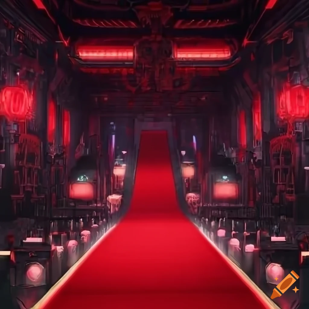 Cyberpunk anime scene on red carpet on Craiyon