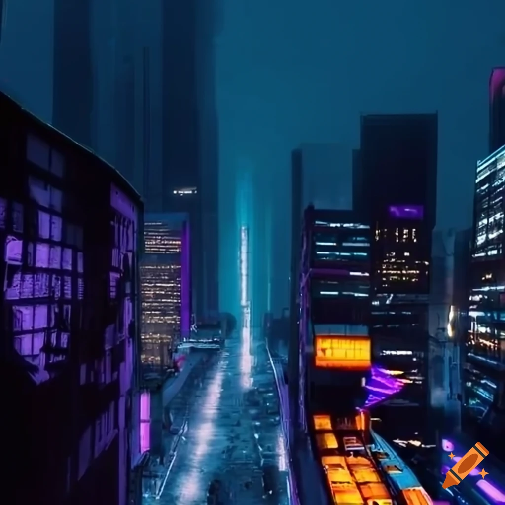 Cyberpunk cityscape with skyscrapers and flying vehicles on Craiyon