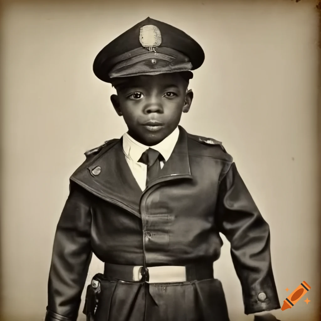 Vintage photo of a stern-looking black boy in a security guard uniform ...