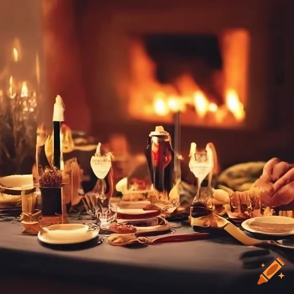 Picture of a New Year's Eve dinner at a townhouse with a fireplace on ...