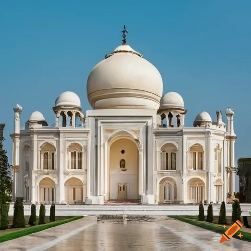 Full frontal view of mahal white house in mediterranean architectural ...