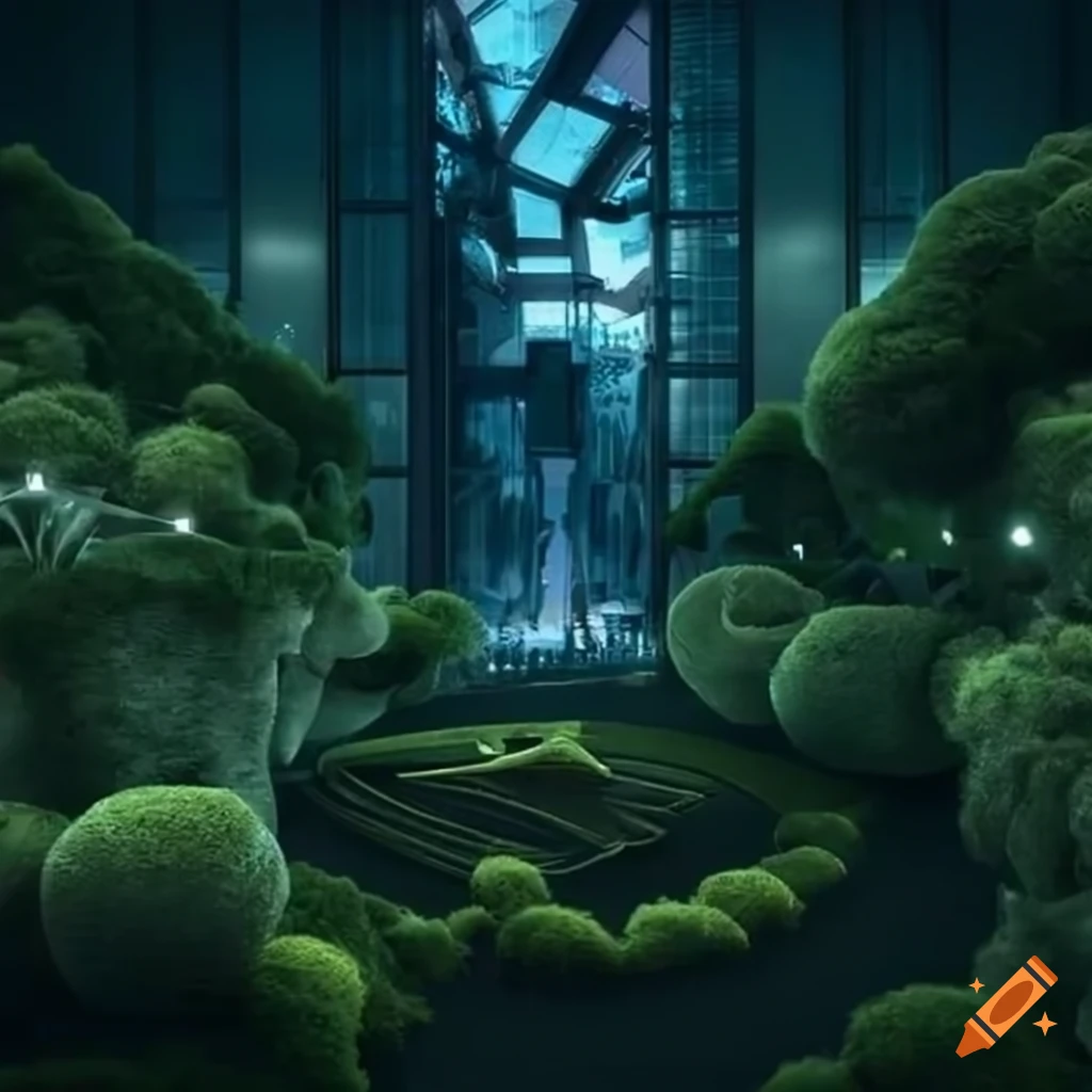 Detailed floorplan of a futuristic high-tech security headquarters