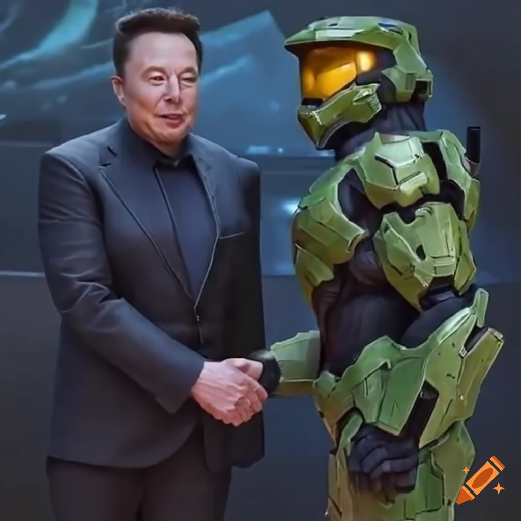 Master chief from halo shaking hands with elon musk on Craiyon