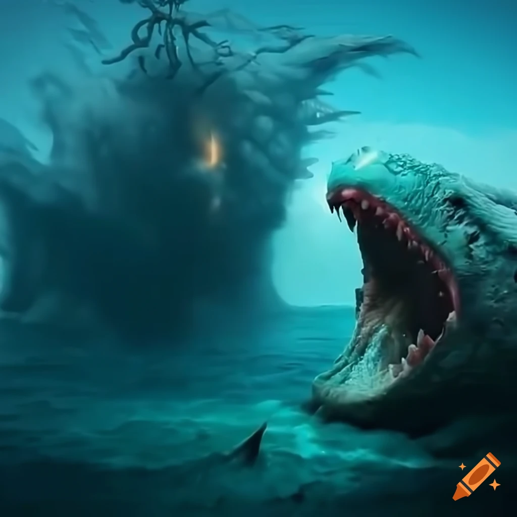 Detailed illustration of a monster emerging from the sea