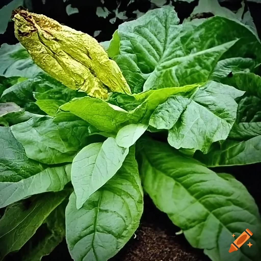Tobacco plants growing in a field on Craiyon