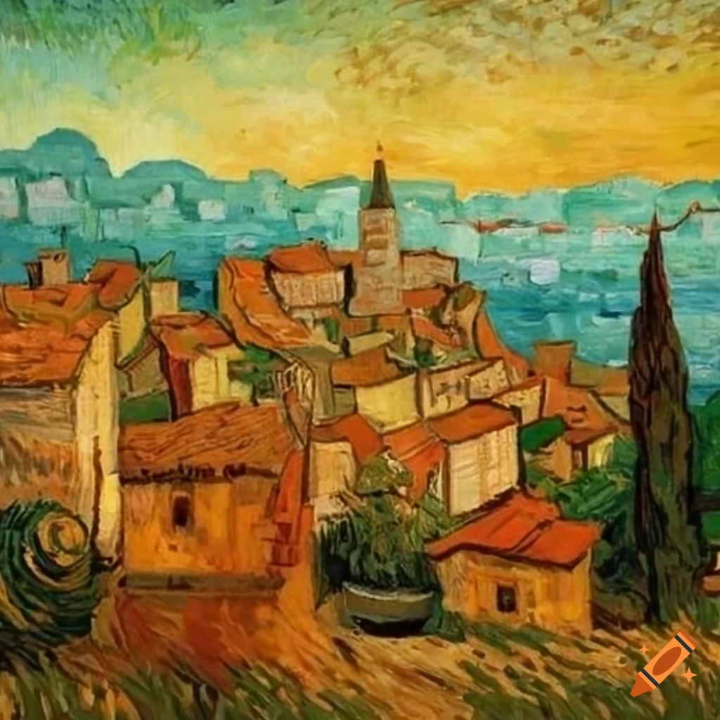 Artistic portrayal of the town of Pals in Van Gogh style on Craiyon