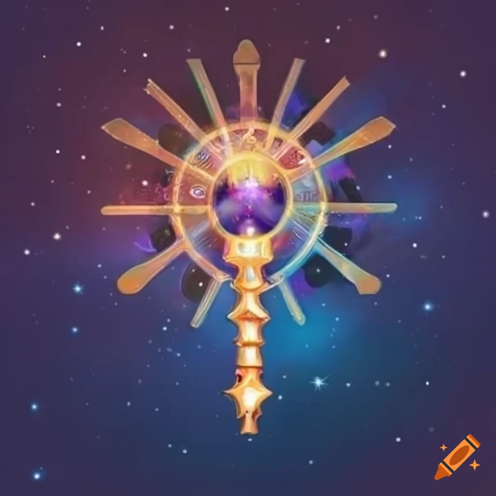 Stellar Scepter Logo: emblem of cosmic staff with starburst and planet ...