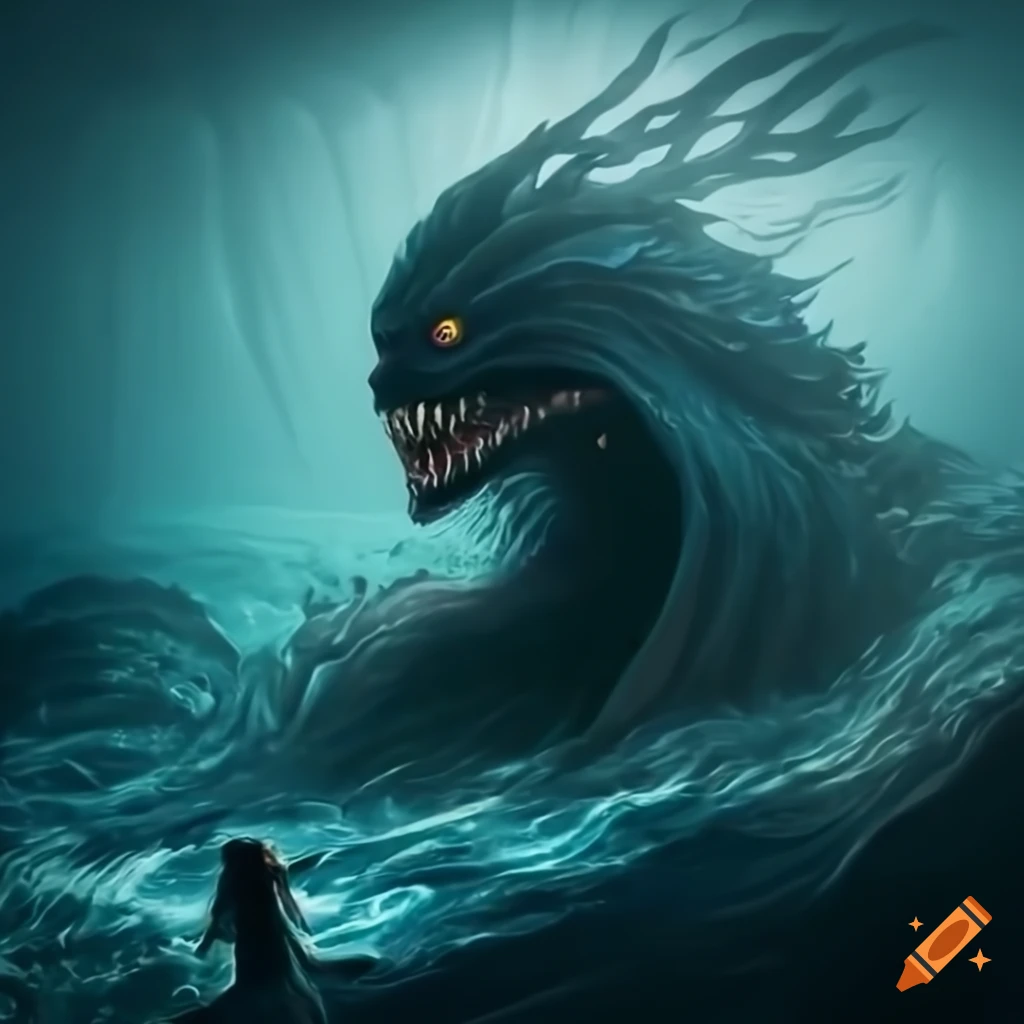 Illustration of a monster emerging from the sea
