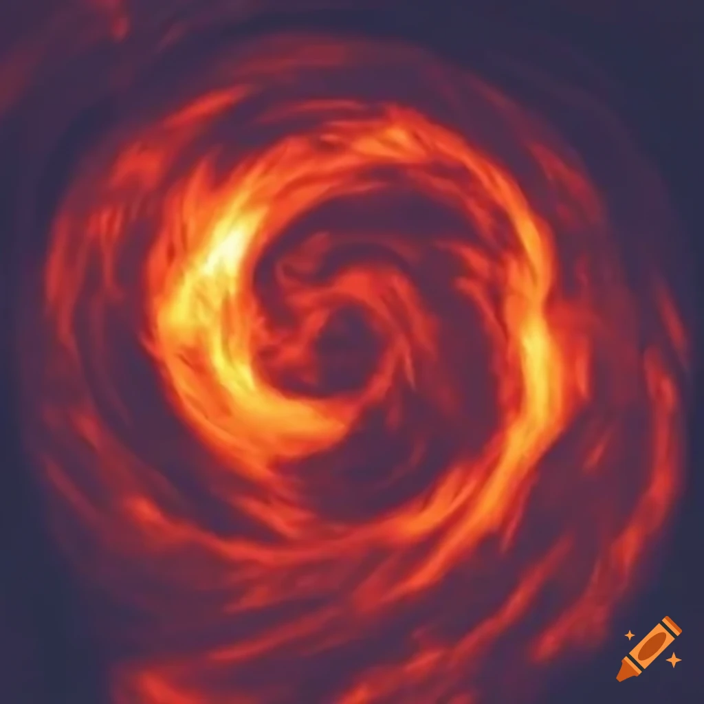 Fiery gas giant with swirling rocks and orange sky on Craiyon