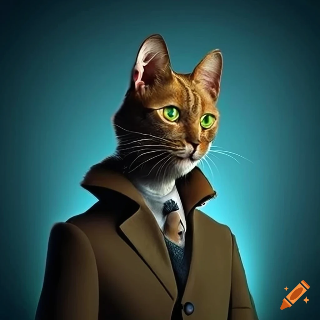 Ultra-realistic anthropomorphic orange tom cat character with medium ...