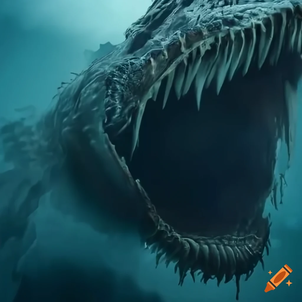 Detailed image of a monster emerging from the sea on Craiyon