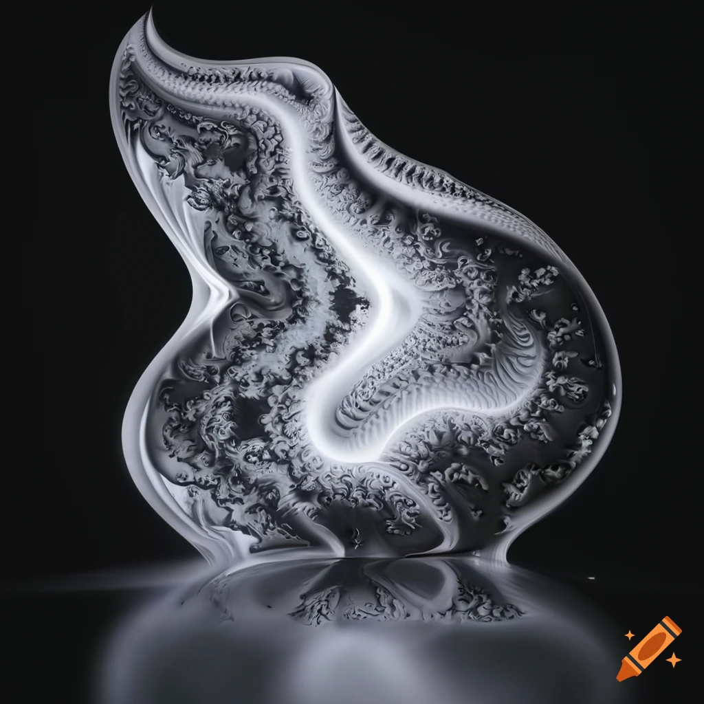 Translucent marble fractal sculpture in black space on Craiyon