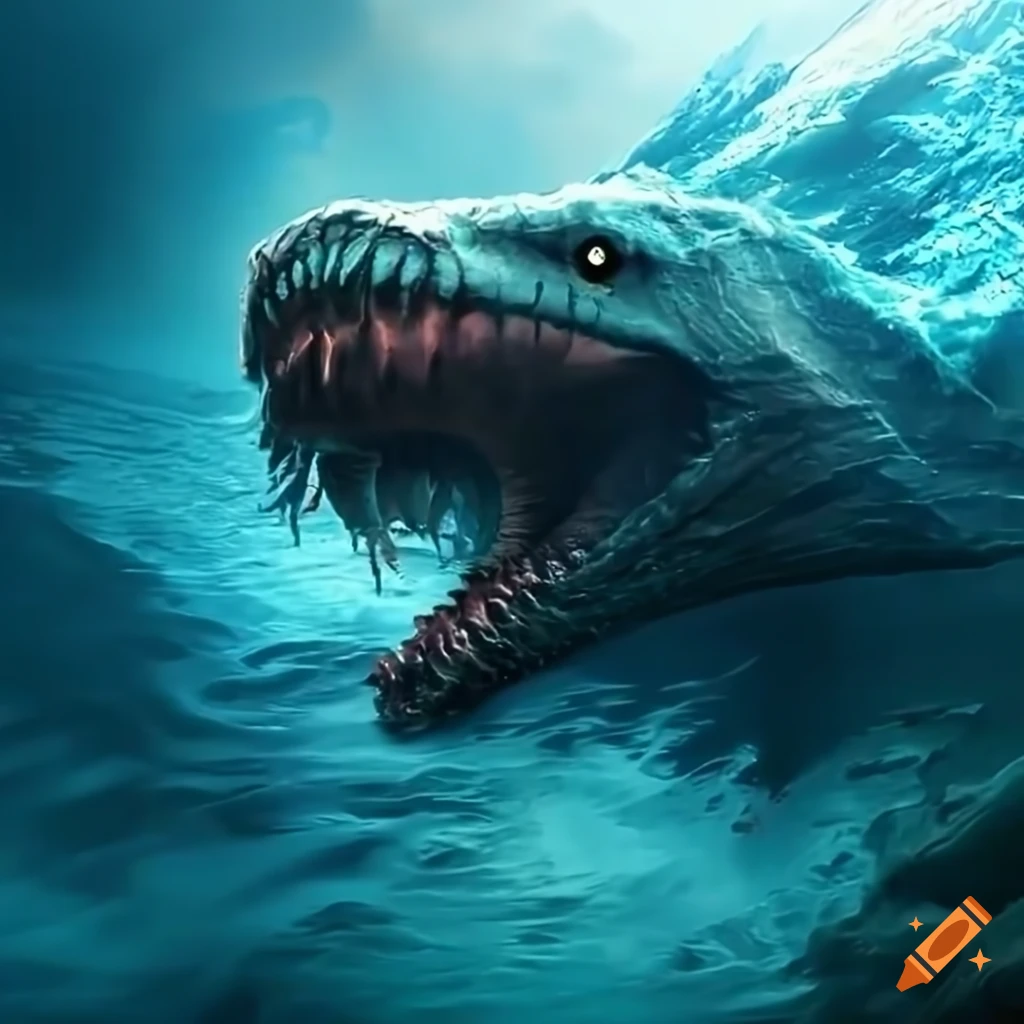 Detailed artwork of a monstrous creature emerging from the sea