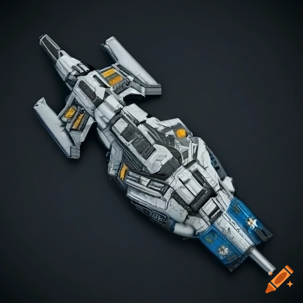 Top-down view of a futuristic spaceship in dark background on Craiyon